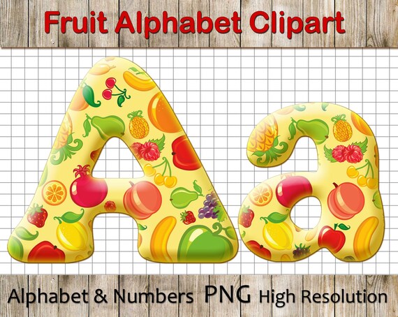 Color Fruits Alphabet Clipart: Color Fruit Clip Art Fruit | Etsy