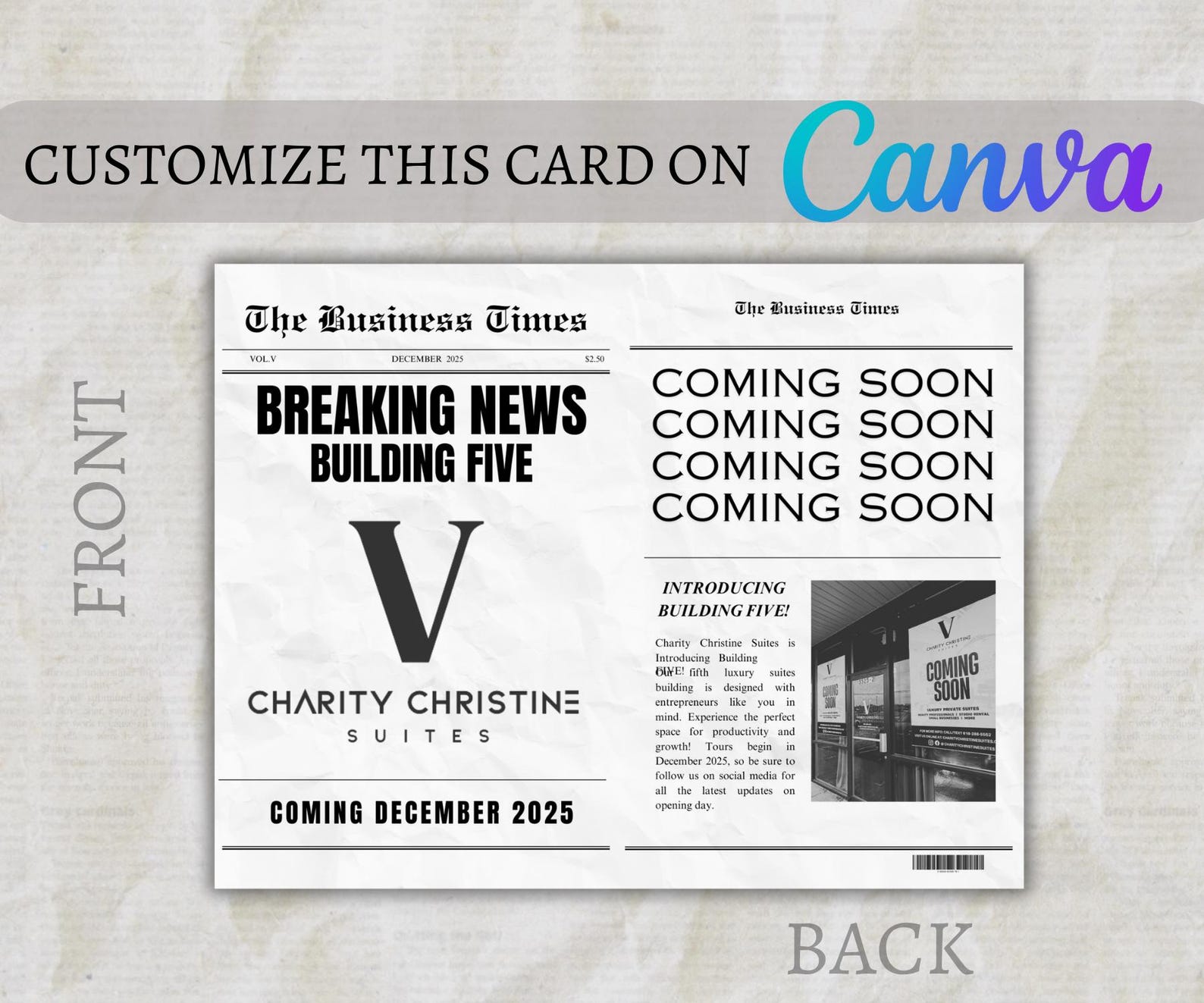Grand Opening Business Branding Newspaper Template, DIY Canva Template ...