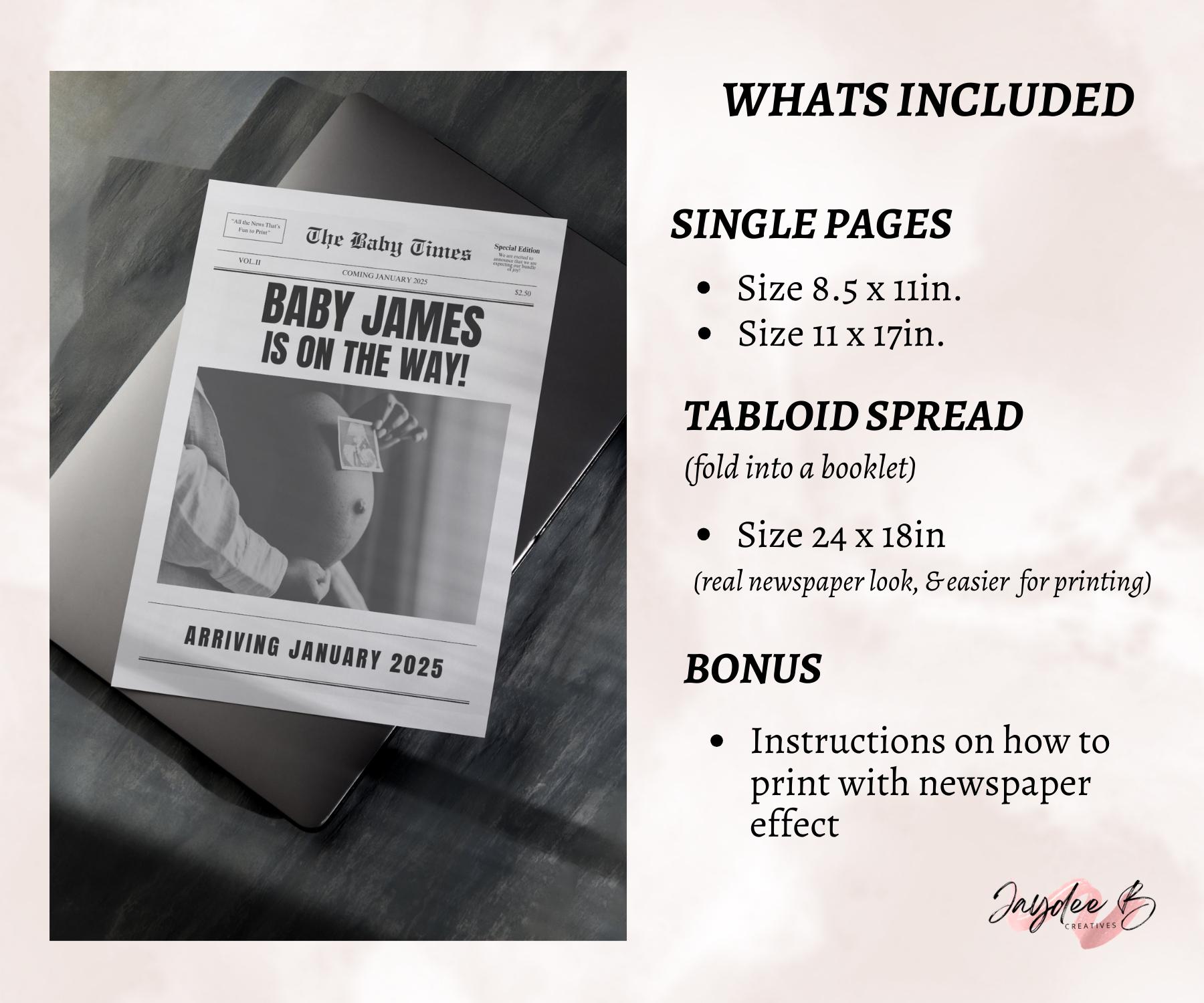 Baby Announcement Newspaper Template, Printable Large Newspaper to ...