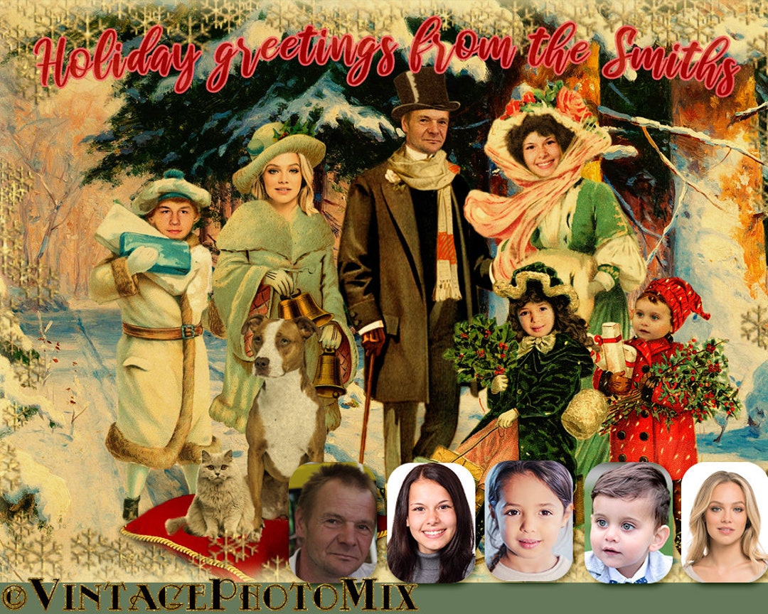 Custom Family Christmas Photo Card - Vintage Christmas Card - Family ...