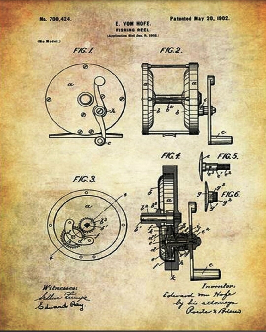 Fishing Reel Patent 1902 Print,home Decor,sports Patent, Fishing Tackle ...