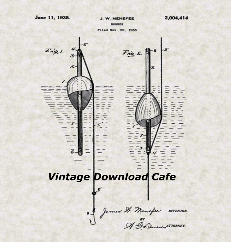 Vintage Fishing Bobber1935 Patent by James W Menefee,digital Print,gift ...