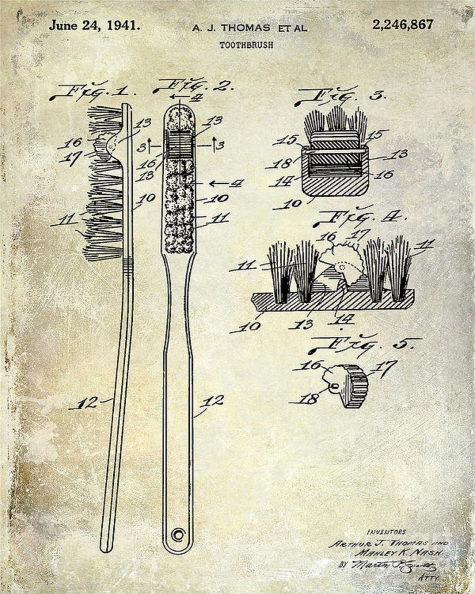 Toothbrush Patent Print,1941poster Wall Art, Illustration Print,,gift ...