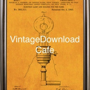 1882 Printable Patent for the Light Bulb, Vintage Art, Printable Art ...