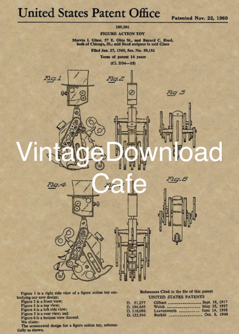 Printable Art Digital Patent Print of an Action Figure Toy - Etsy