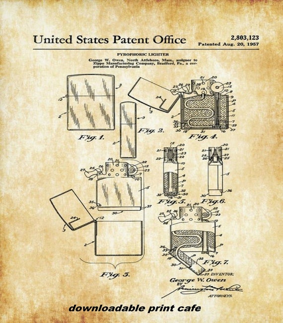 Zippo Lighter Patent 1957art Printzippo Lighter Art Poster | Etsy