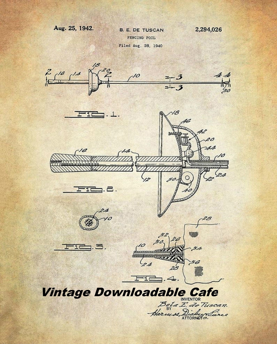 Fencing Sword 1942 Patent Fencing Foil,patent Digital Art Fencing ...