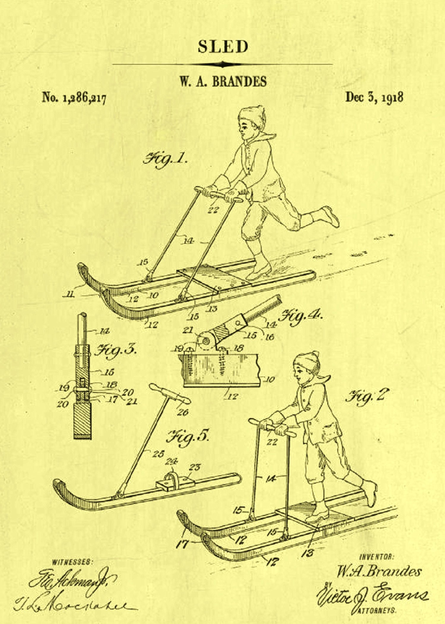 Patent Winter Sled 1918,downloadable Snow Sled, Family Gift, Patent Art ...