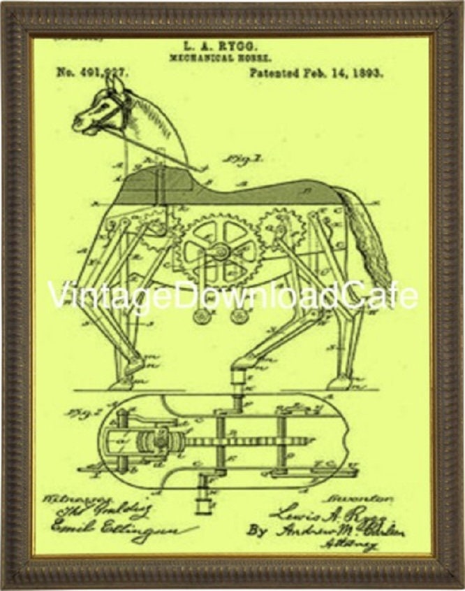 1883 Mechanical Horse Vintage Poster, Patent Print, Retro Art, Art and ...