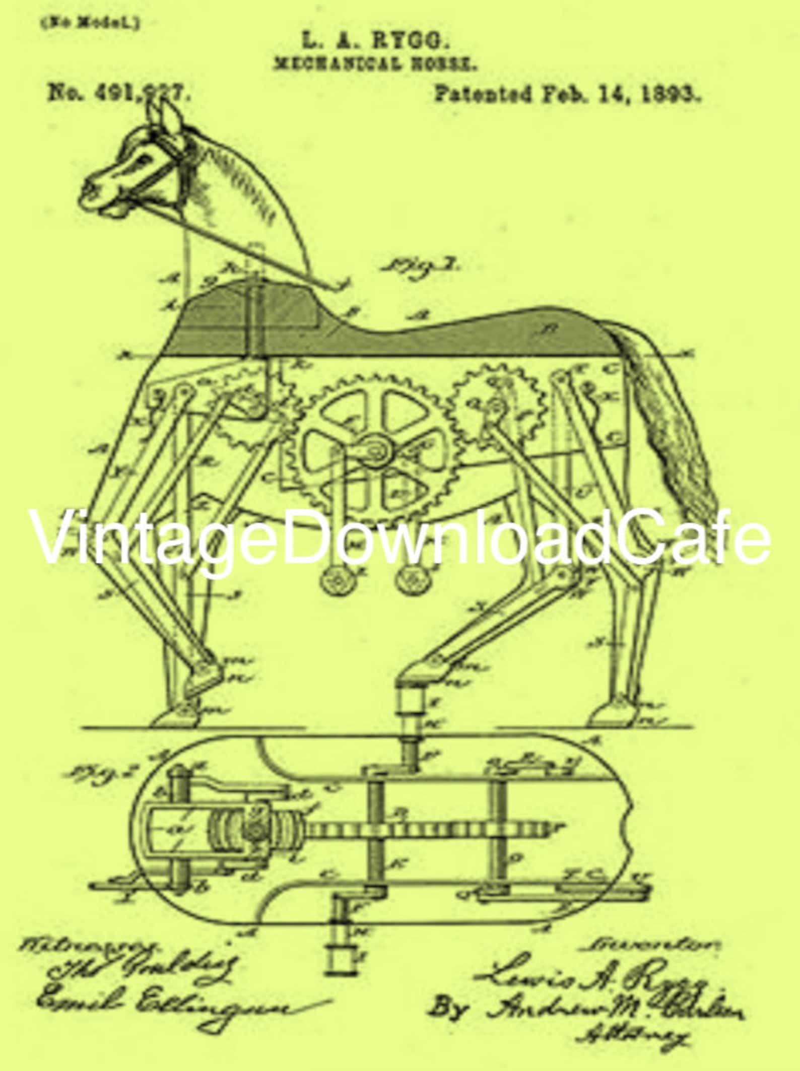 1883 Mechanical Horse Vintage Poster, Patent Print, Retro Art, Art and ...