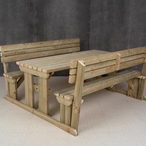 Wooden Picnic Table and Bench Set With Back Rest, Alders - Etsy UK