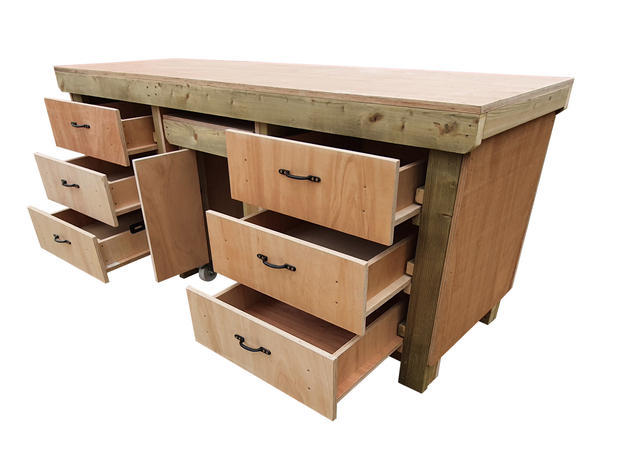 Workbench Wooden 18mm Eucalyptus Hardwood Top - With Drawers and ...