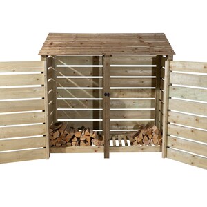 Wooden Log Store, 6ft Slatted Firewood Storage Double Bay With Doors (w ...