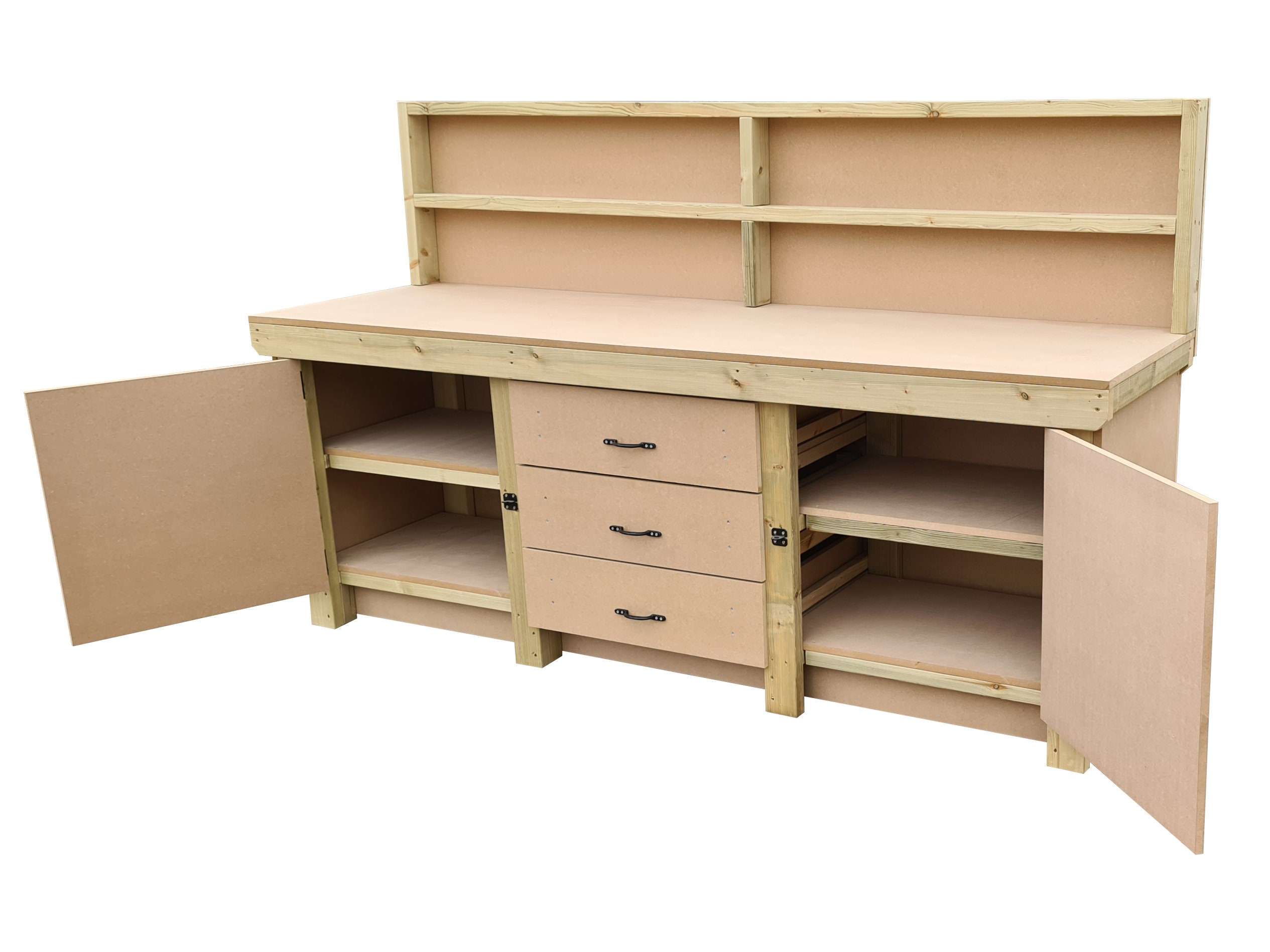 Workbench Wooden 18mm MDF Top With Back Panel - Drawers and Double ...