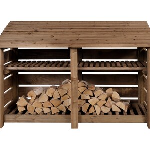 Wooden Log Store, 4ft Slatted Firewood Storage Double Bay (w-187cm, H ...