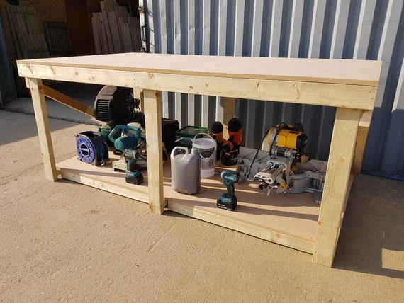 Workbench 4ft Wide With Wheels Wooden Industrial Garage Heavy Duty
