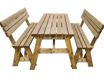 Wooden Picnic Table and Bench Set With Back-rest Victoria | Etsy UK