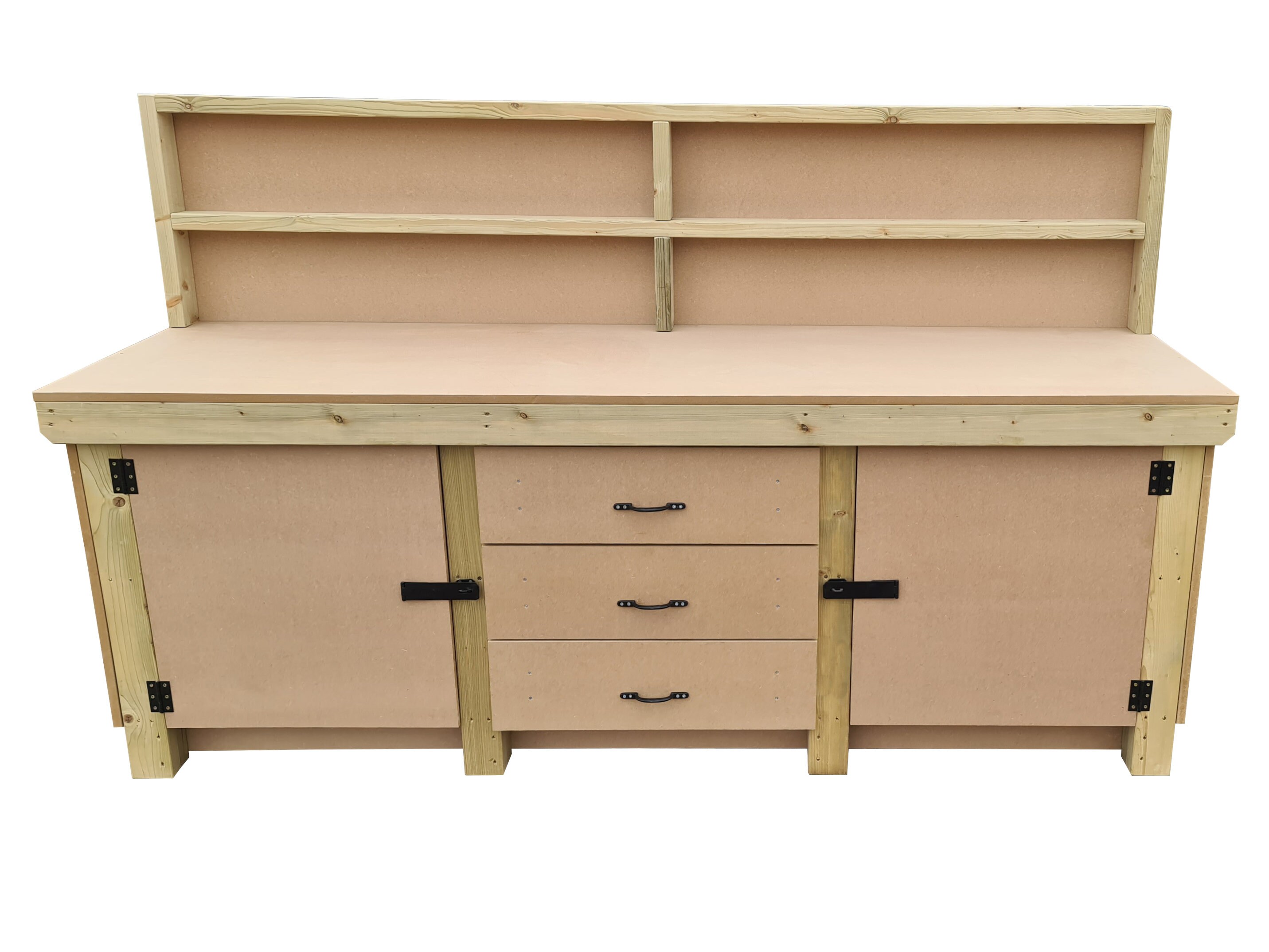 Workbench Wooden 18mm MDF Top With Back Panel - Drawers and Double ...