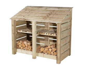 Wooden Log Store 4ft Slatted Firewood Storage Double Bay | Etsy UK