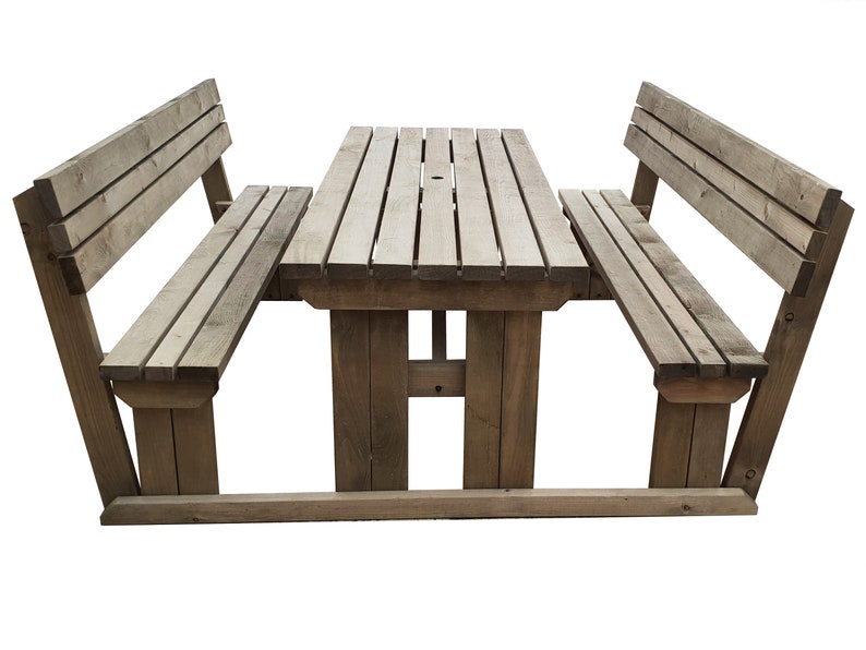 Wooden Picnic Table and Bench Set With Back Rest Alders - Etsy UK