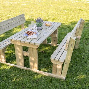 Wooden Picnic Table and Bench Set With Back Rest Alders | Etsy