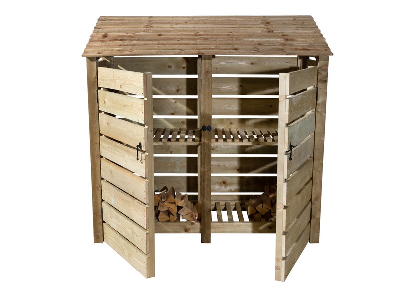 Wooden Log Store 6ft Slatted Firewood Storage Double Bay With - Etsy UK