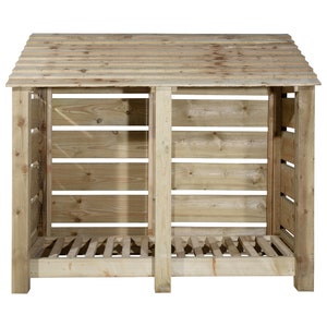 Wooden Log Store, 4ft Slatted Firewood Storage Double Bay (w-146cm, H ...