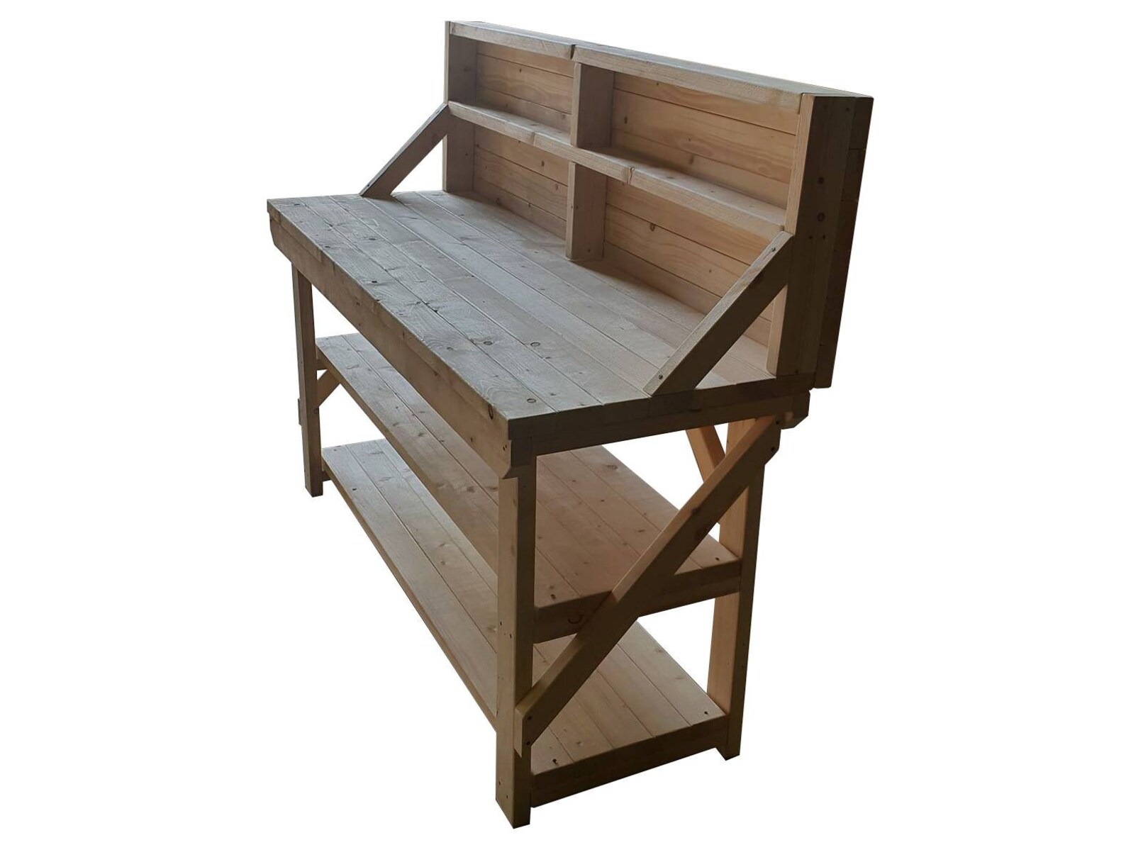 Wooden Workbench With Back And Double Shelf Acorn Brand | Etsy