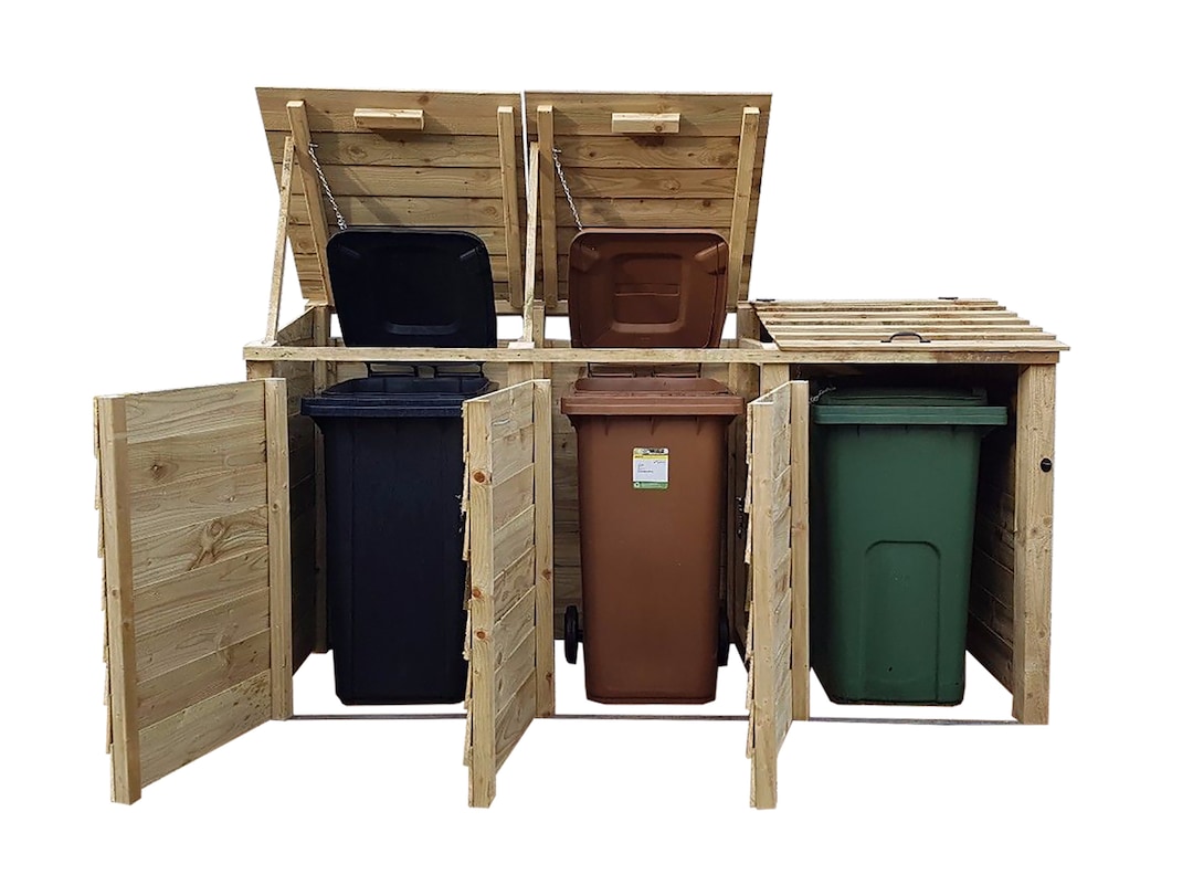 Wooden Wheelie Bin Store, Outdoor Garden Dustbin Waste Cupboard Shed ...