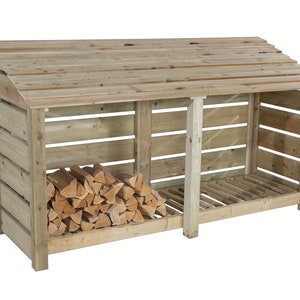 Wooden Log Store, 4ft Slatted Firewood Storage Double Bay (w-227cm, H ...