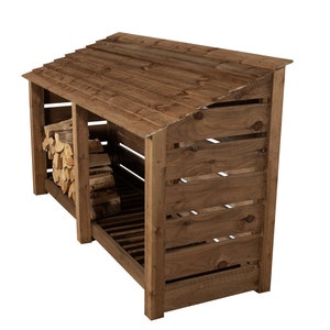 Wooden Log Store, 4ft Slatted Firewood Storage Double Bay (w-227cm, H ...