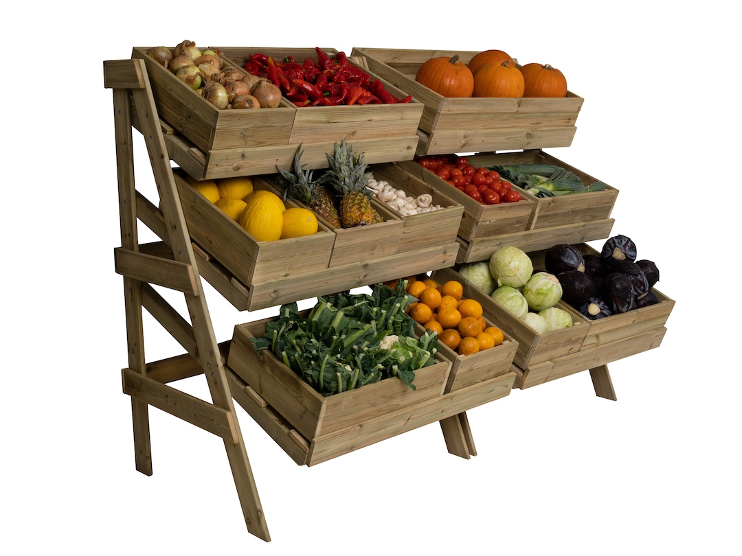 Produce, Bakery Display Stand With Wooden Boxes - Commercial Veg and ...