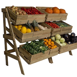 Produce, Bakery Display Stand With Wooden Boxes - Commercial Veg and ...