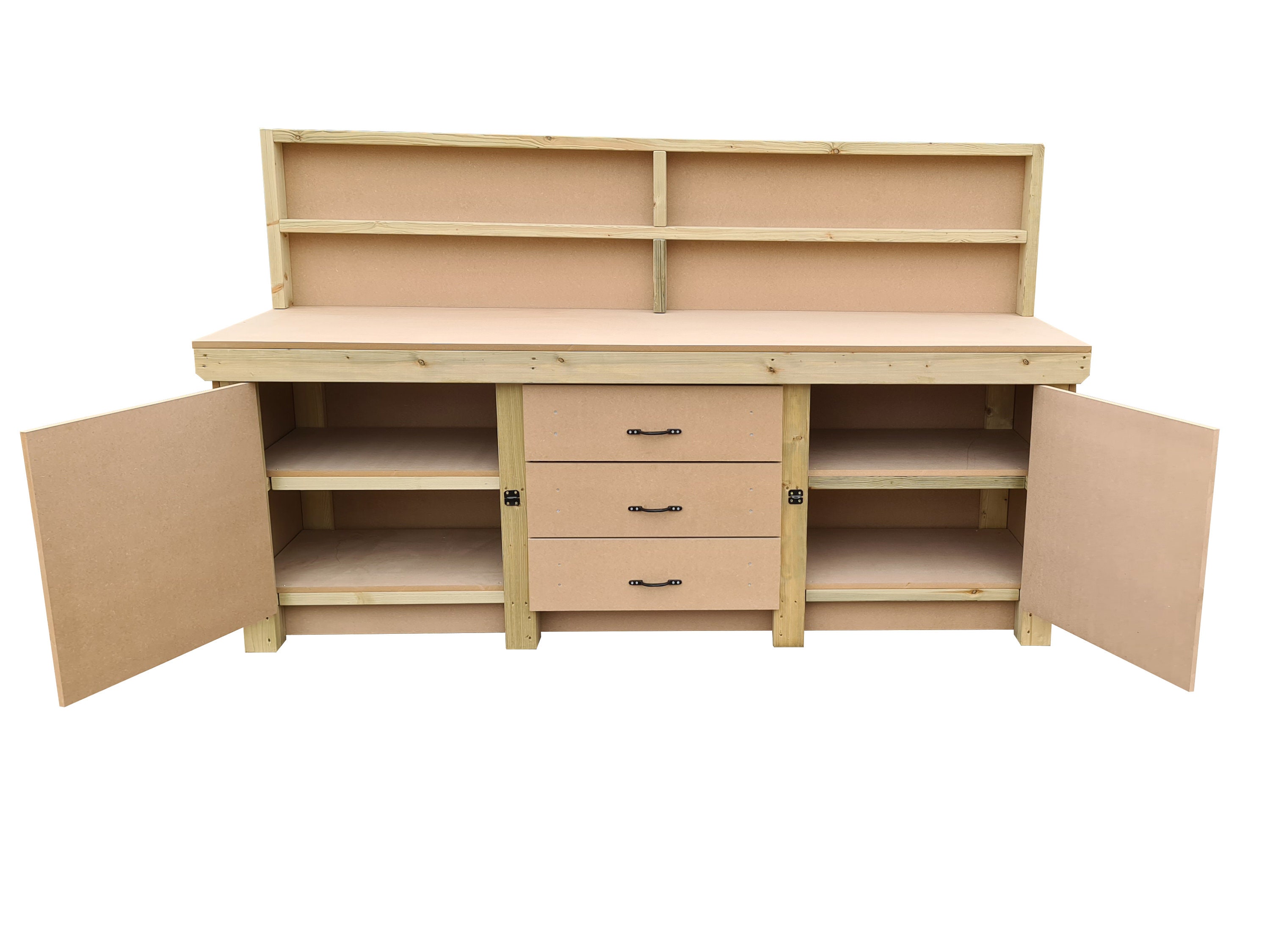Workbench Wooden 18mm MDF Top With Back Panel - Drawers and Double ...