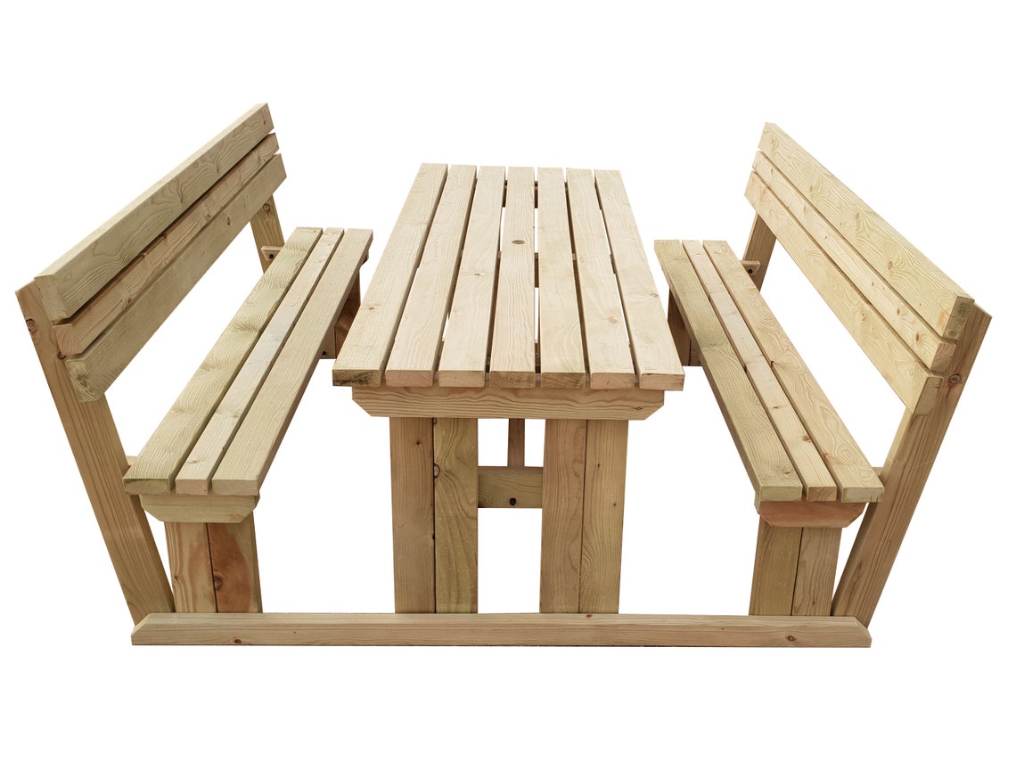 Wooden Picnic Table and Bench Set With Back Rest Alders - Etsy UK
