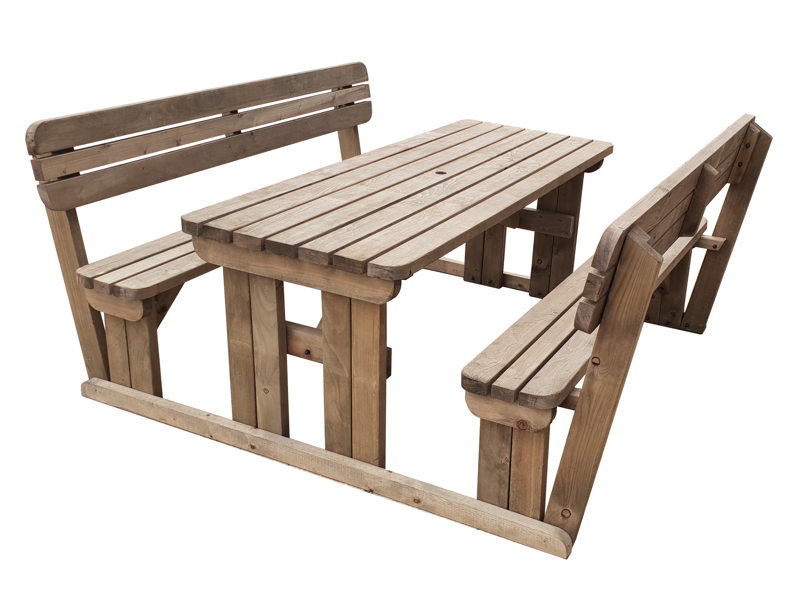 Wooden Picnic Table and Bench Set With Back Rest Alders | Etsy