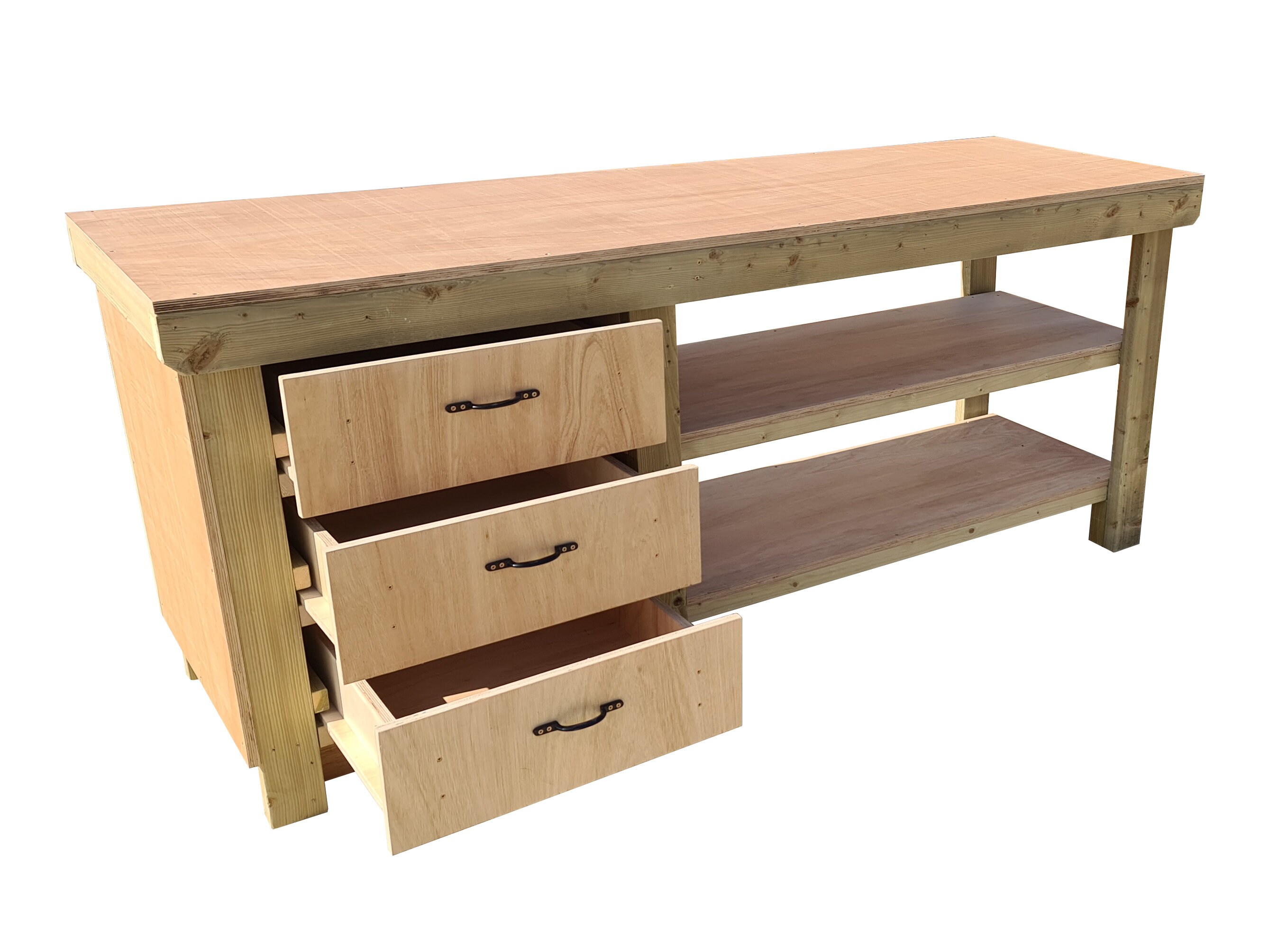 Workbench Wooden 18mm Eucalyptus Hardwood Top - Drawer Tool Cabinet ...