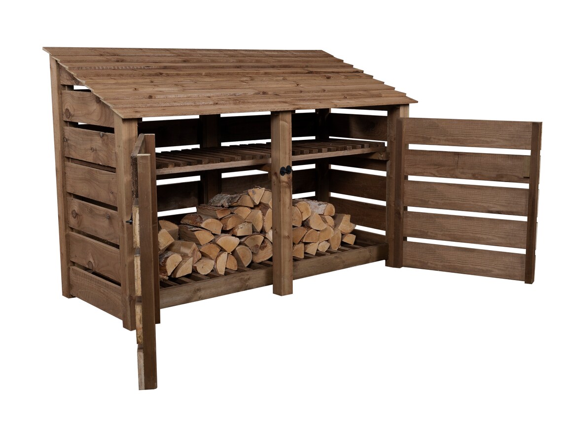 Wooden Log Store 4ft Slatted Firewood Storage Double Bay With - Etsy UK