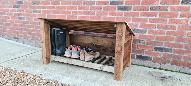 Wooden Outdoor Shoe/log Storage - Welly Boot Shoe and Log Shelter Shed ...