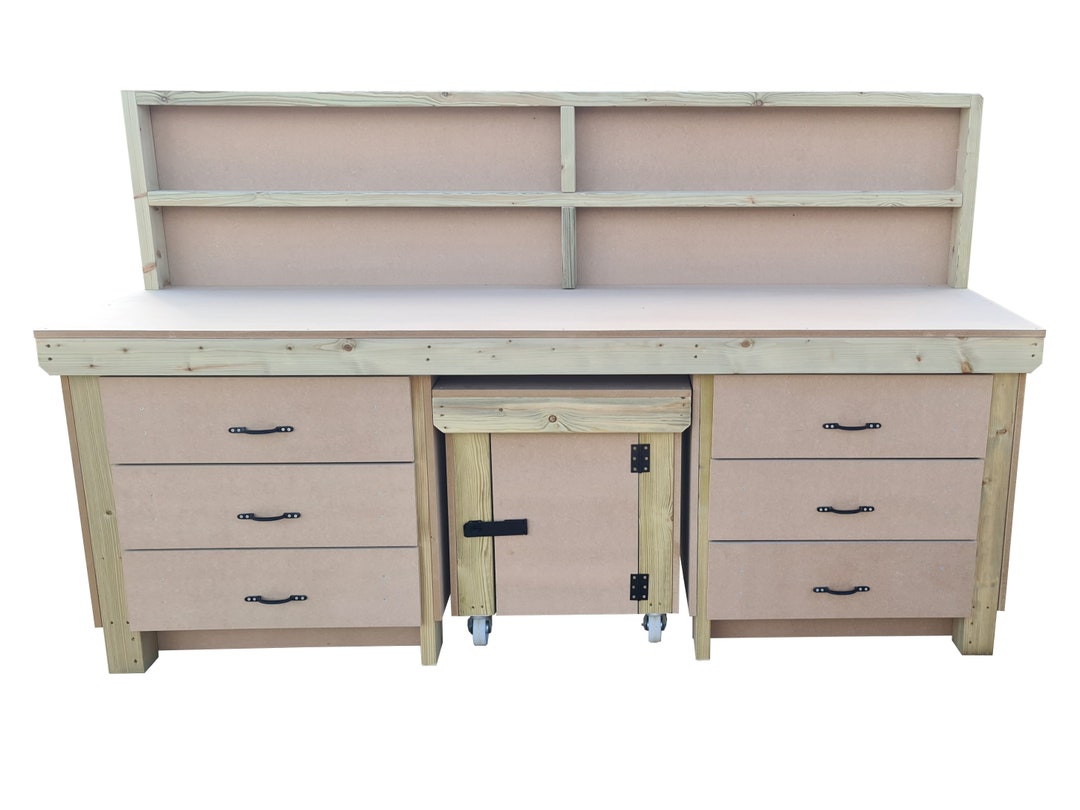 Workbench Wooden 18mm MDF Top - With Drawers and Functional Lockable ...