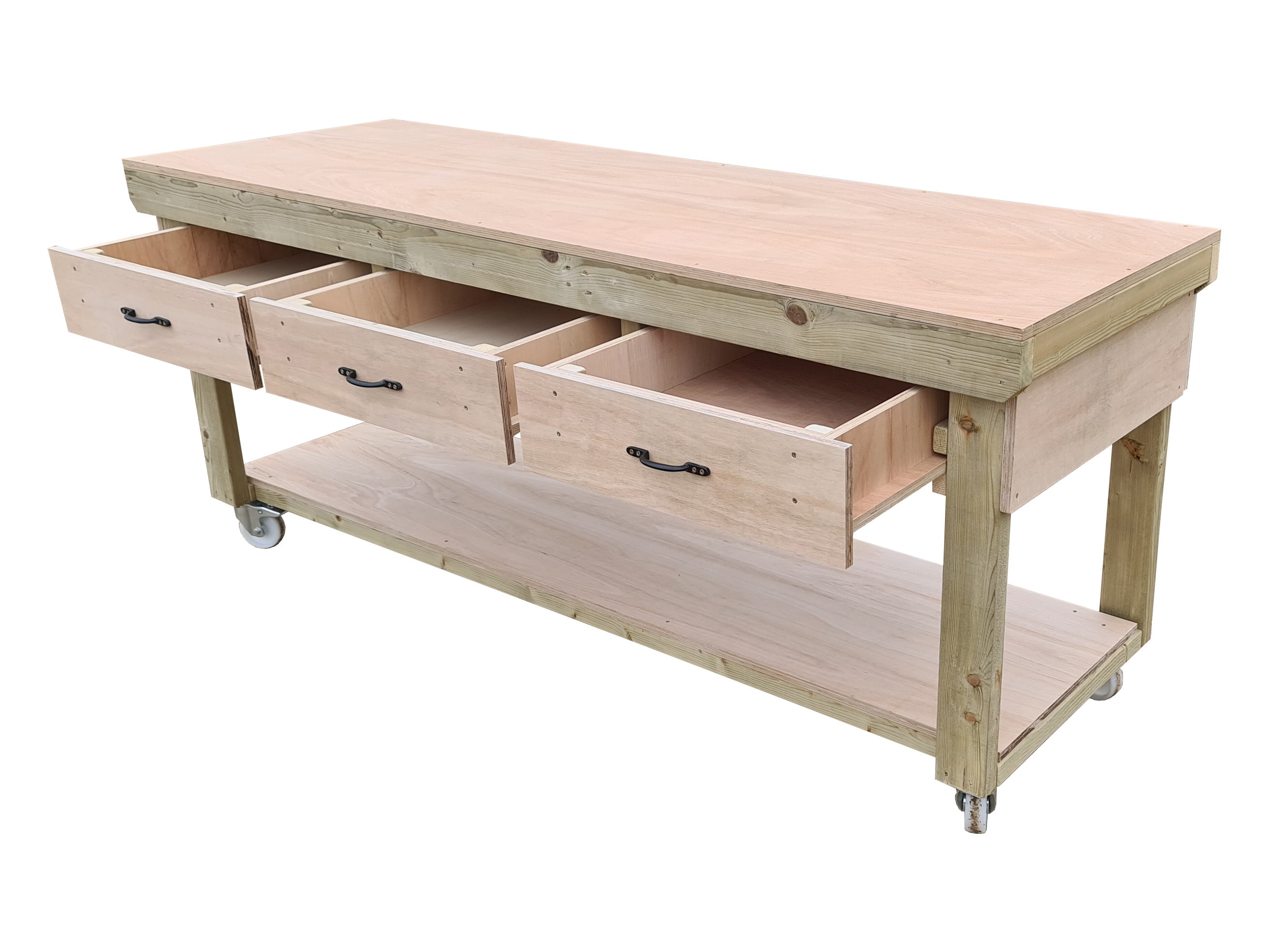 Wooden Workbench Eucalyptus Hardwood Top - With Drawers - Industrial ...