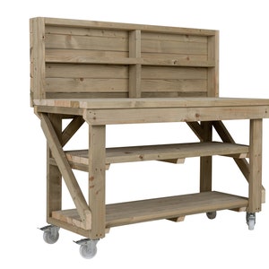 Wooden Indoor/outdoor Workbench With Back Panel and Double Shelf - Etsy