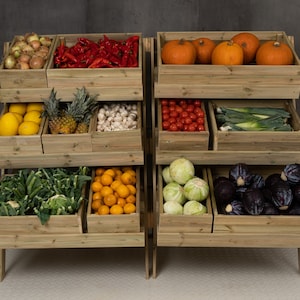 Produce, Bakery Display Stand With Wooden Boxes - Commercial Veg and ...