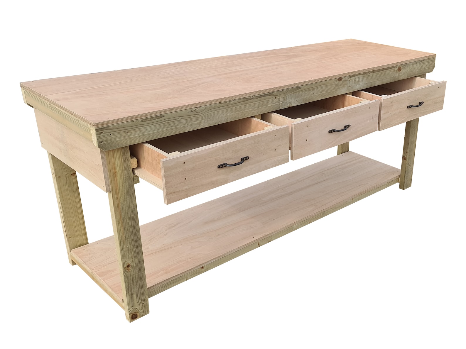Wooden Workbench Eucalyptus Hardwood Top - With Drawers - Industrial ...