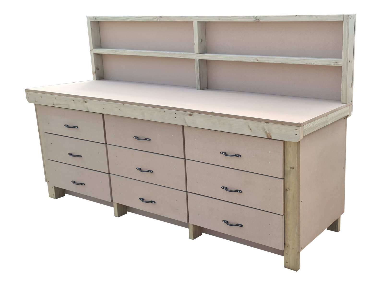Workbench Tool Cabinet With Back Panel - Wooden 18mm MDF Top Industrial ...