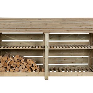 Wooden Log Store, 4ft Slatted Firewood Storage Double Bay (w-227cm, H ...