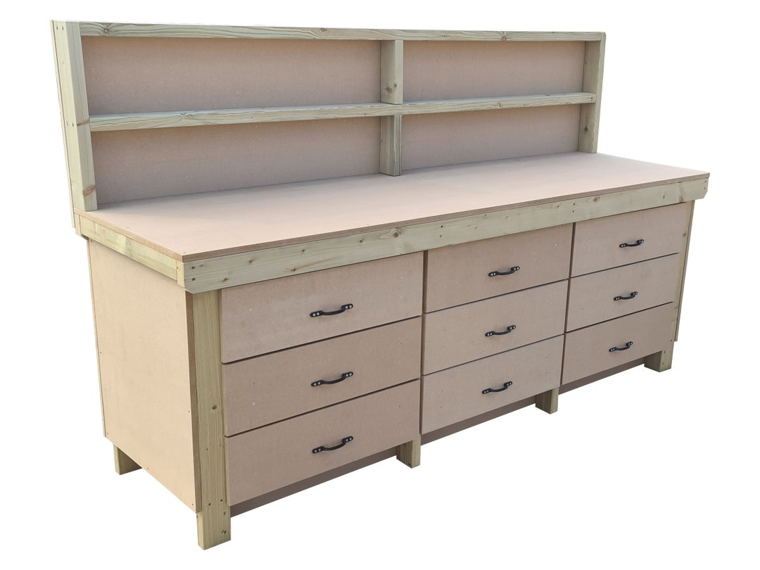 Workbench Tool Cabinet With Back Panel - Wooden 18mm MDF Top Industrial ...