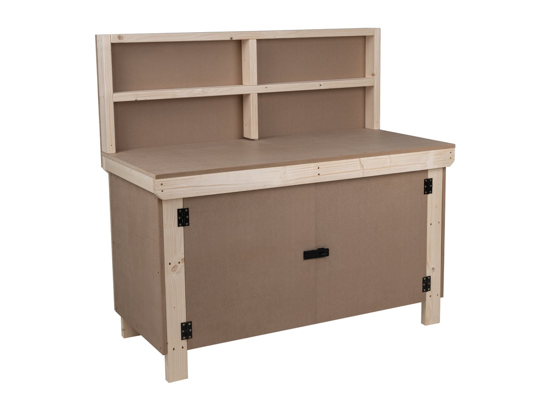 Wooden MDF Workbench With Lockable Cupboard and Back Panel - 3ft to 7ft ...