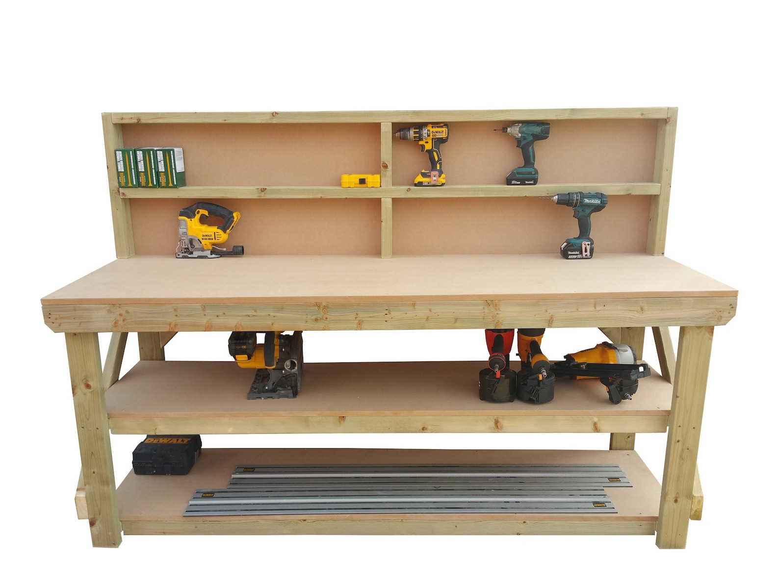 Wooden Workbench 18mm MDF Top With Back and Double Shelf - Etsy