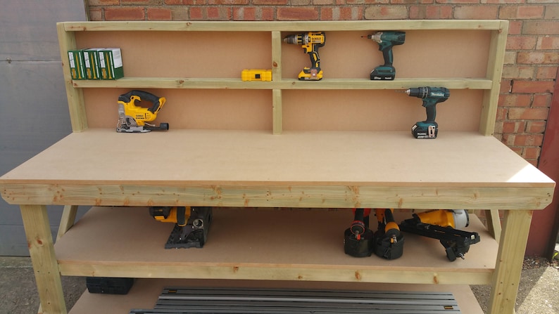 Wooden Workbench 18mm MDF Top With Back and Double Shelf - Etsy